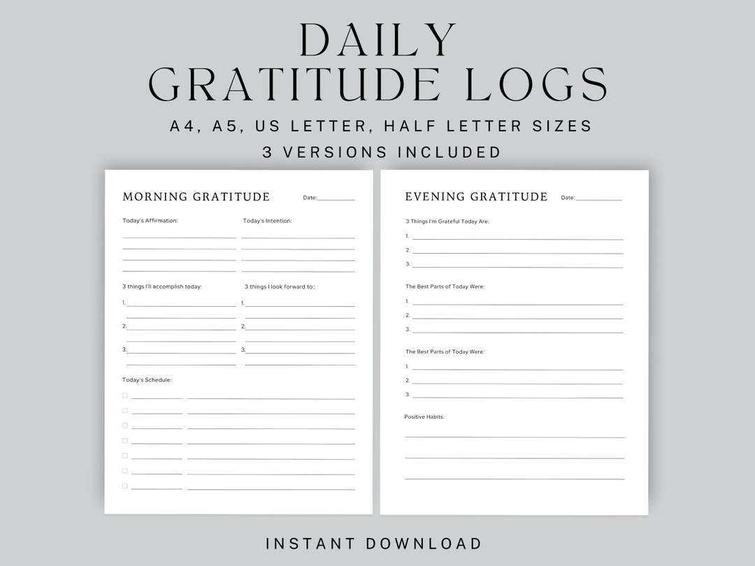 Daily Gratitude Journal: Morning & Evening Logs (digital Download) - Etsy