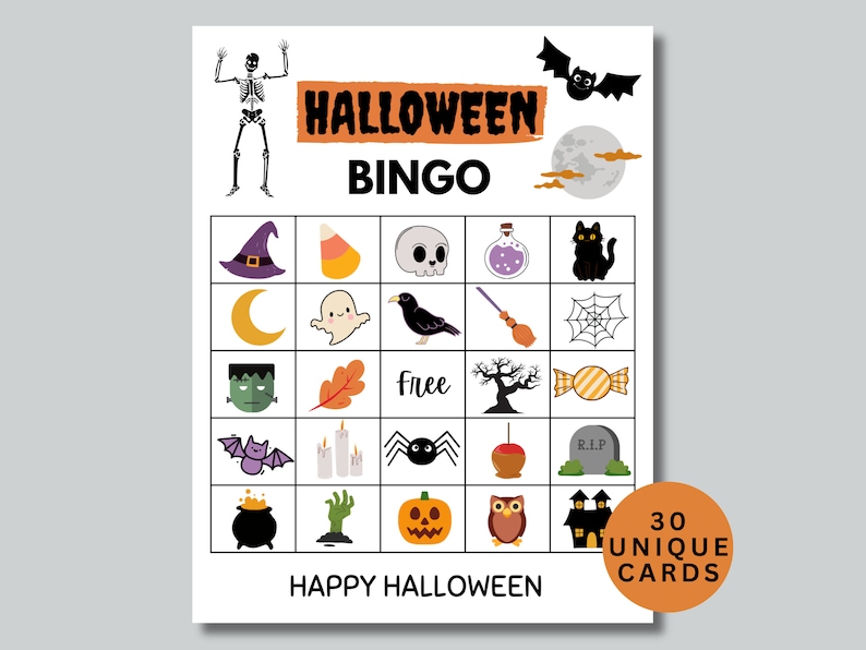 Halloween Bingo, 30 Bingo Cards, School Halloween Party Game, Halloween ...