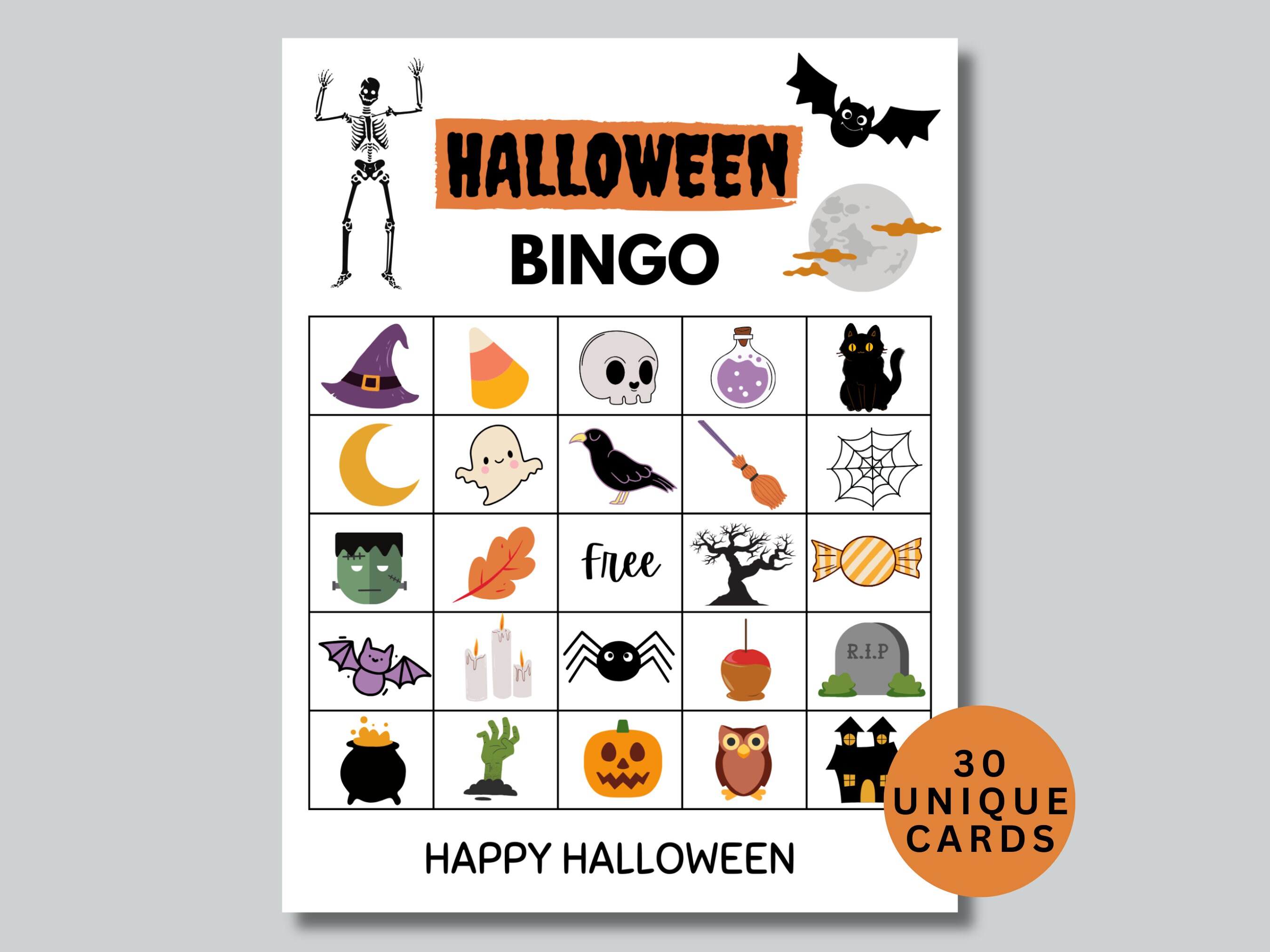 Halloween Bingo, 30 Bingo Cards, School Halloween Party Game, Halloween ...