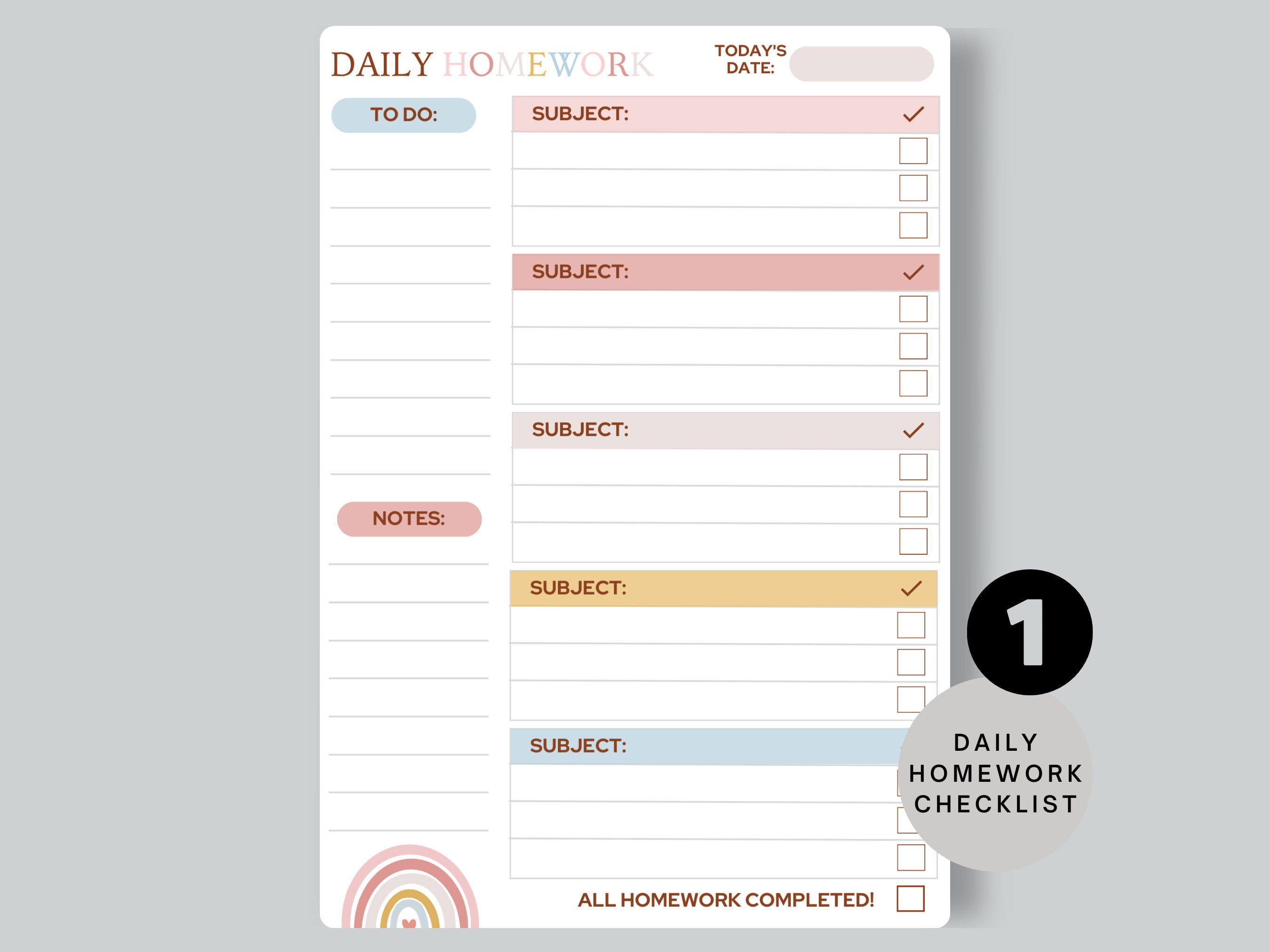 Boho Homework Checklists, Daily Homework Planner, Weekly Homework ...