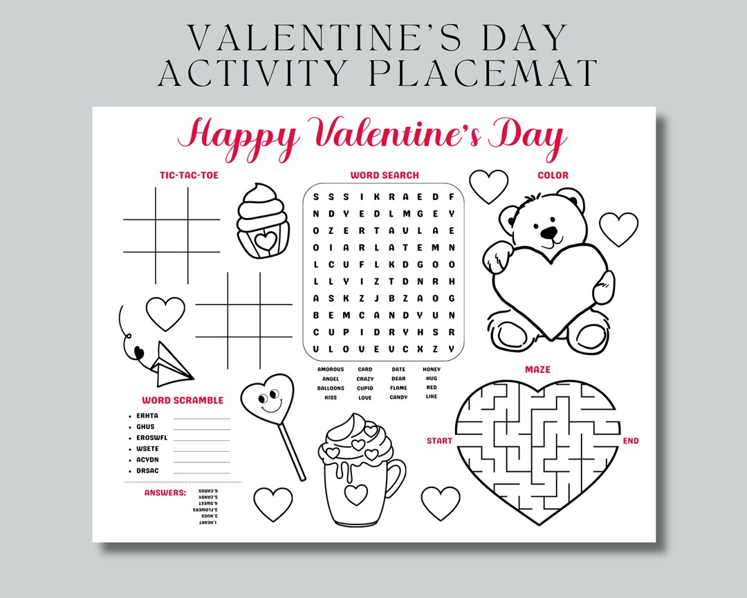 Valentine's Day Activity Mat, Valentine's Day Printable Activity Pages ...