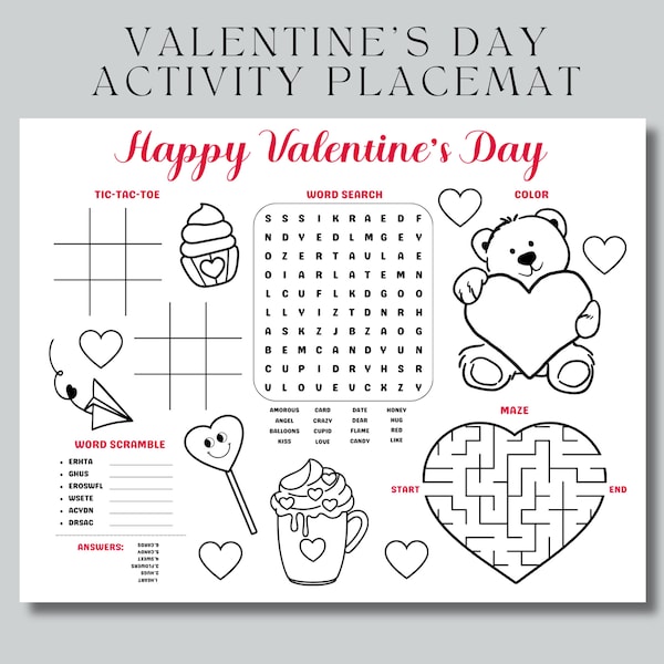 Valentines Activity Placemat - Etsy