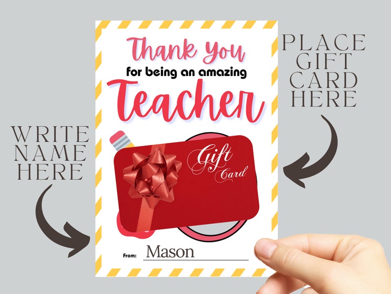 Teacher Appreciation Gift Card Holder: Printable Thank You Card (PDF ...