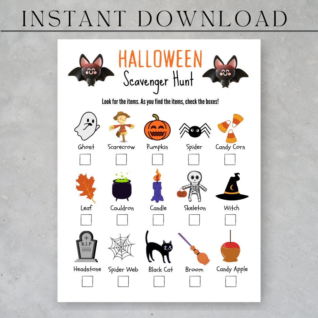 Halloween Scavenger Hunt, Halloween Kids Game, Printable Scavenger Hunt ...