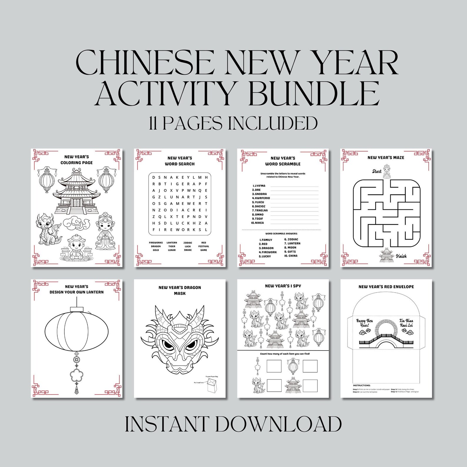 Chinese New Year Activity Bundle, Lunar New Year Printable Pages, Year ...