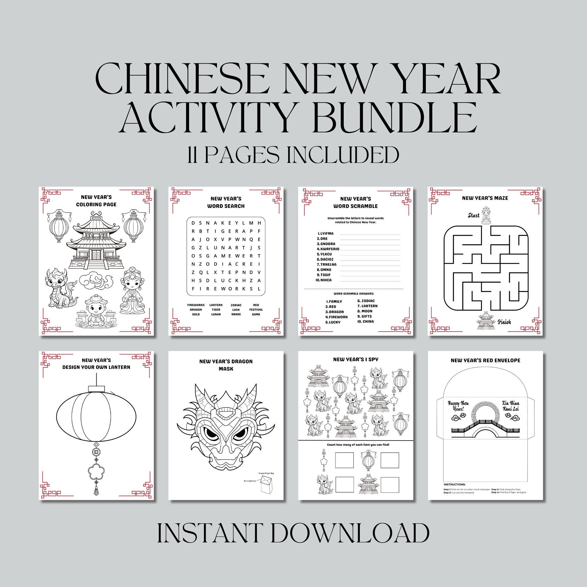 Chinese New Year Activity Bundle, Lunar New Year Printable Pages, Year ...