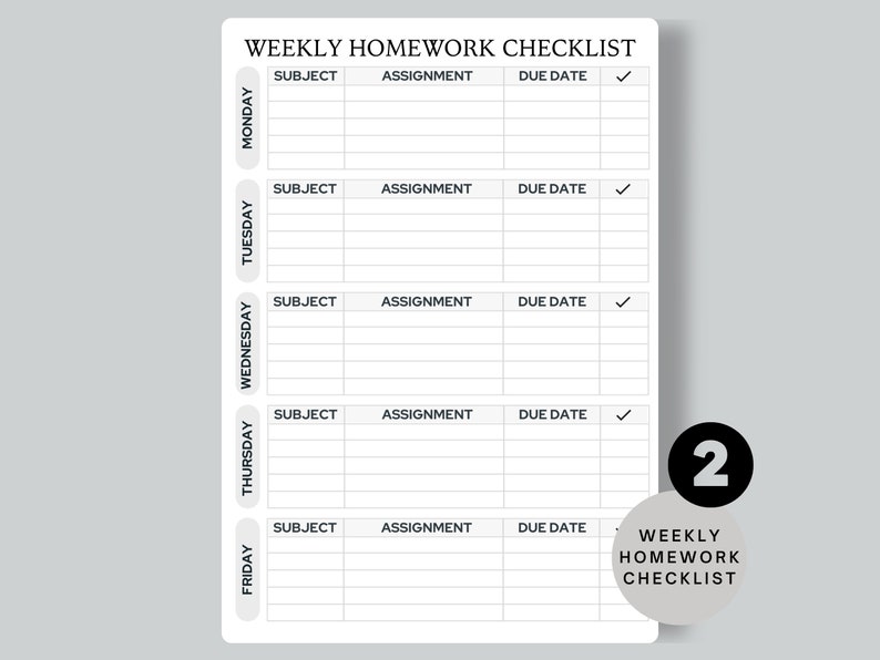 Daily & Weekly Homework Checklist: Fillable Student Planner (digital ...