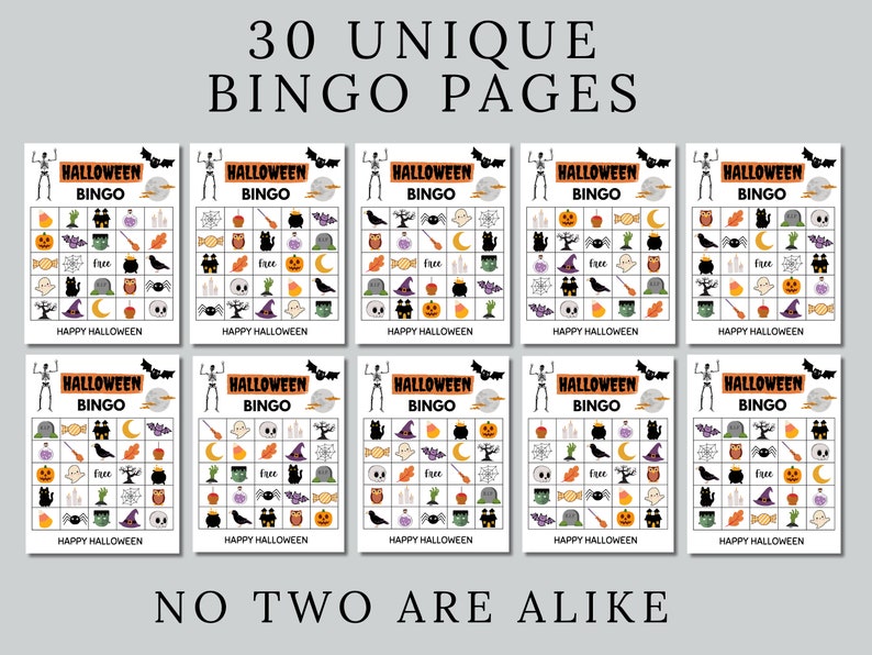 Halloween Bingo, 30 Bingo Cards, School Halloween Party Game, Halloween ...