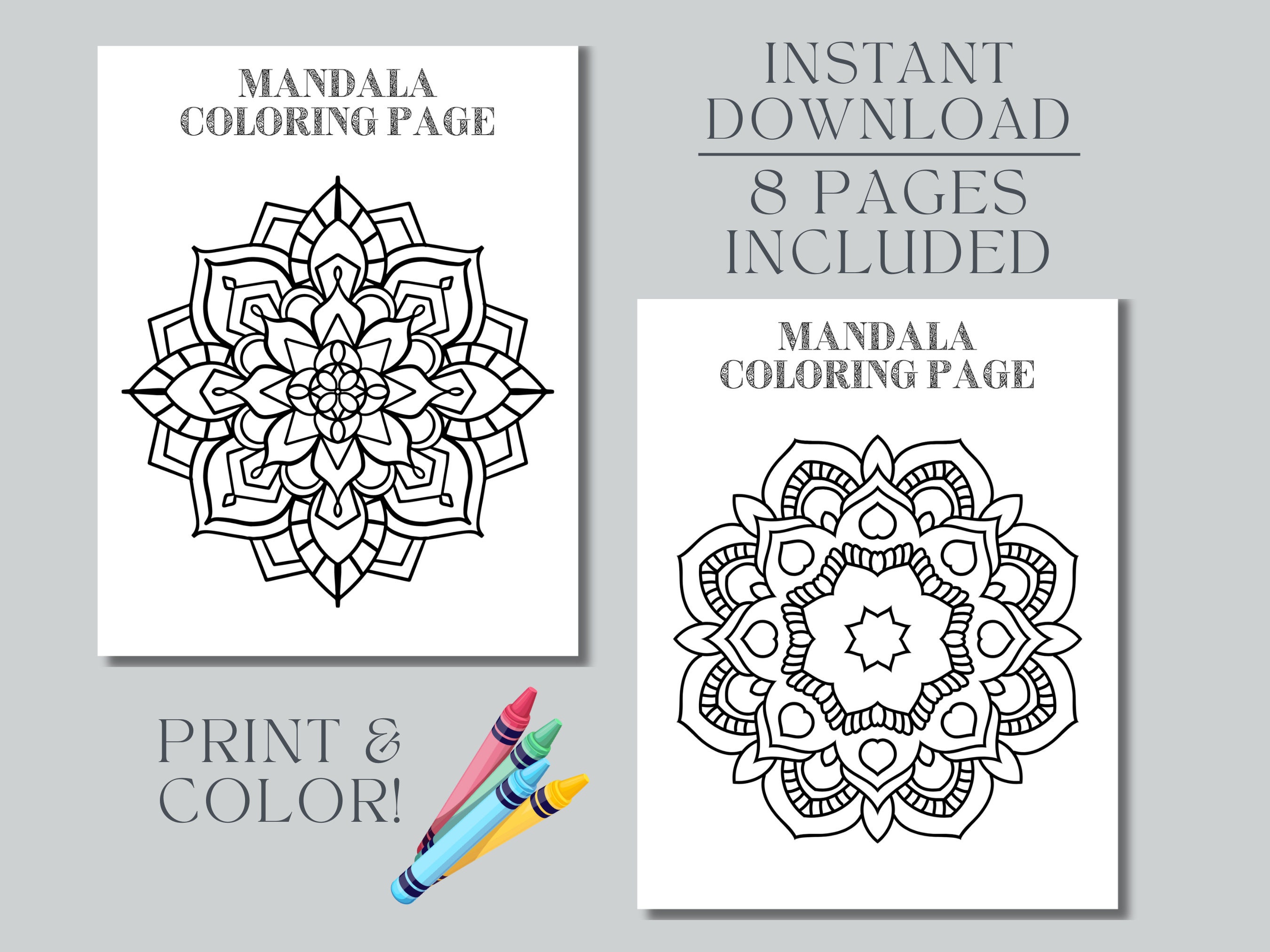 Mandala Printable Coloring Sheets, Set of 8 Designs, Mandala Coloring ...