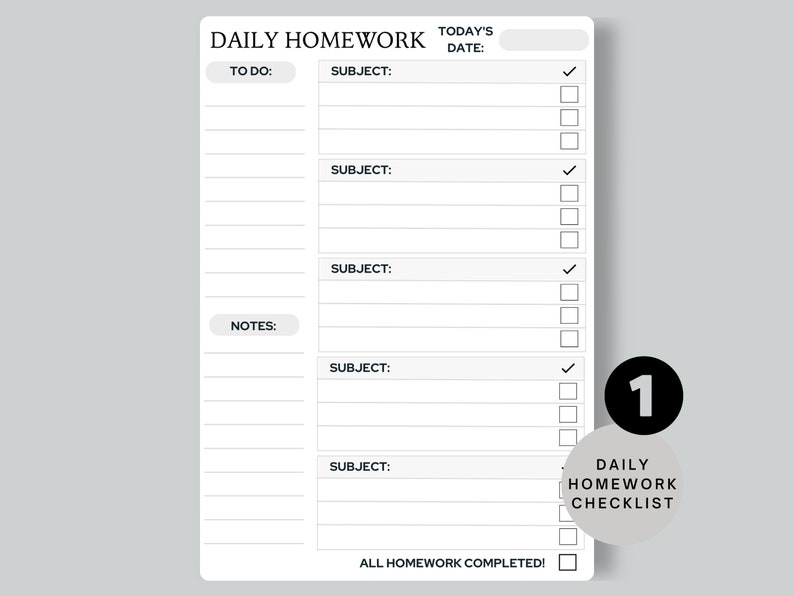 Daily & Weekly Homework Checklist: Fillable Student Planner (digital ...