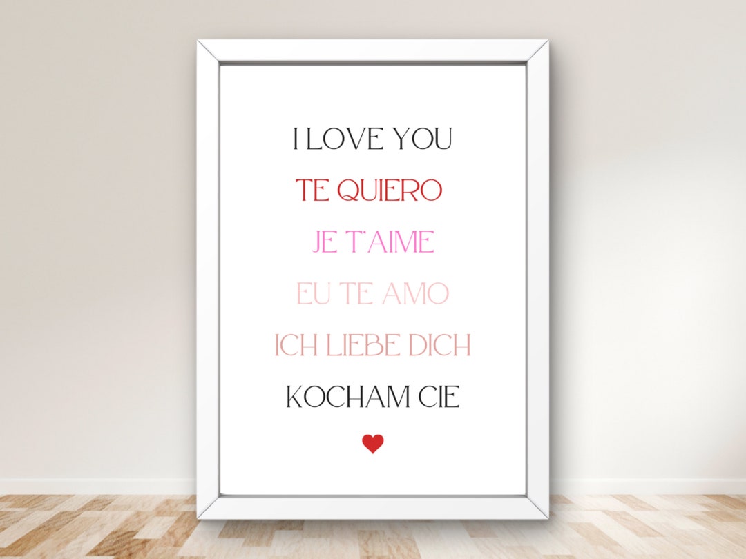 I Love You Wall Art, I Love You Print, Multilanguage Sign, Valentine's ...