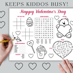 Valentine's Day Activity Mat, Valentine's Day Printable Activity Pages ...
