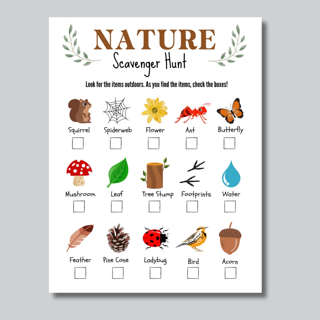 Printable Nature Scavenger Hunt, Outdoor Scavenger Hunt Game, Kids ...