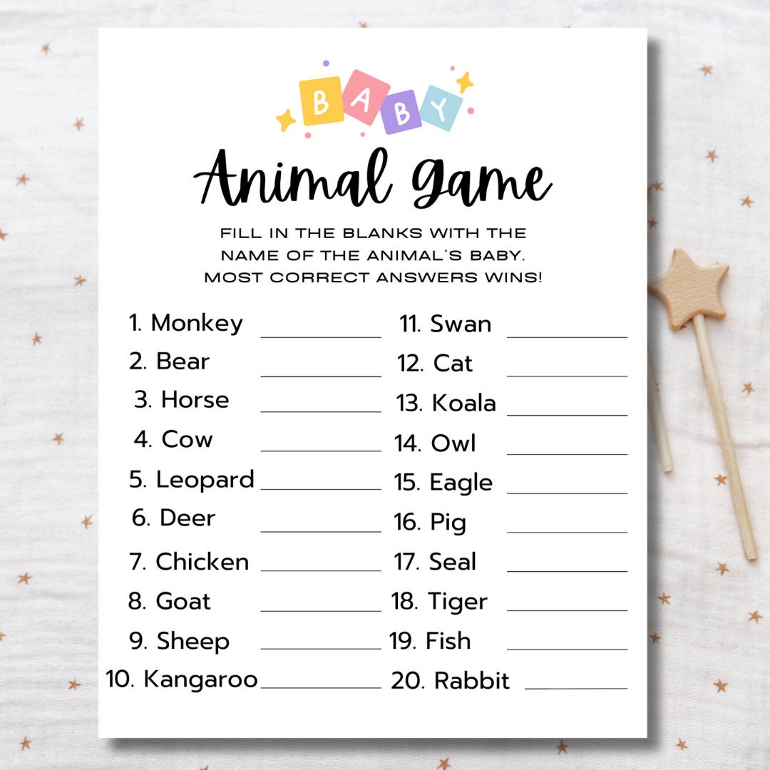 Baby Animal Name Game: Baby Shower Activity (digital PDF) - Etsy