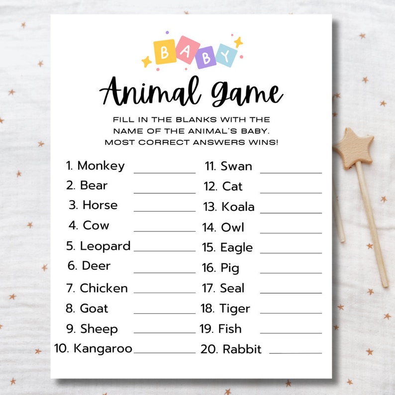 Baby Animal Name Game: Baby Shower Activity (digital PDF) - Etsy