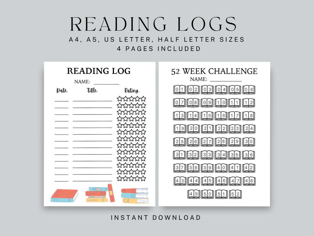 Printable Reading Log: 52 Week Challenge, Book Tracker (digital ...