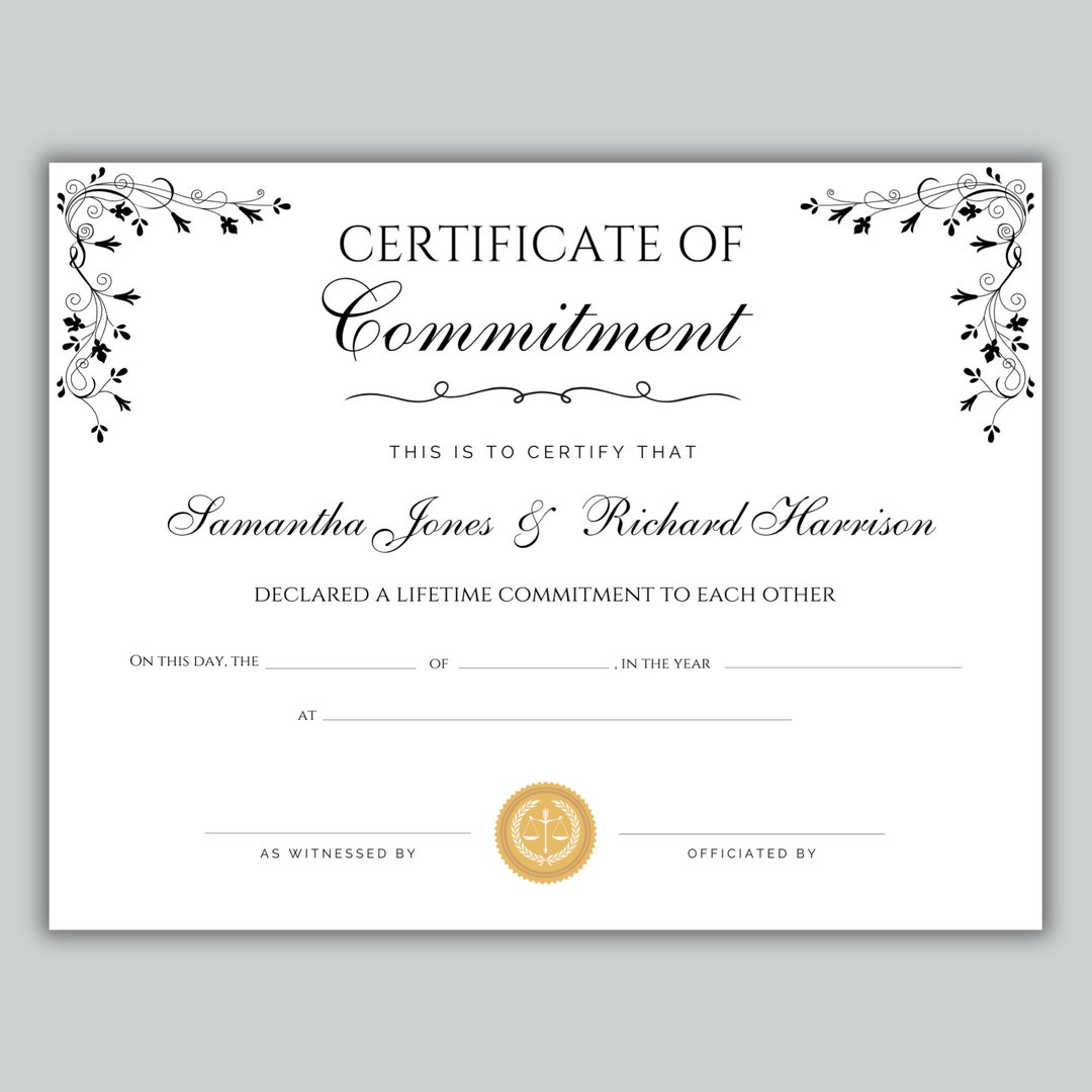 Commitment Ceremony Certificate: Editable Template (digital PDF) - Etsy