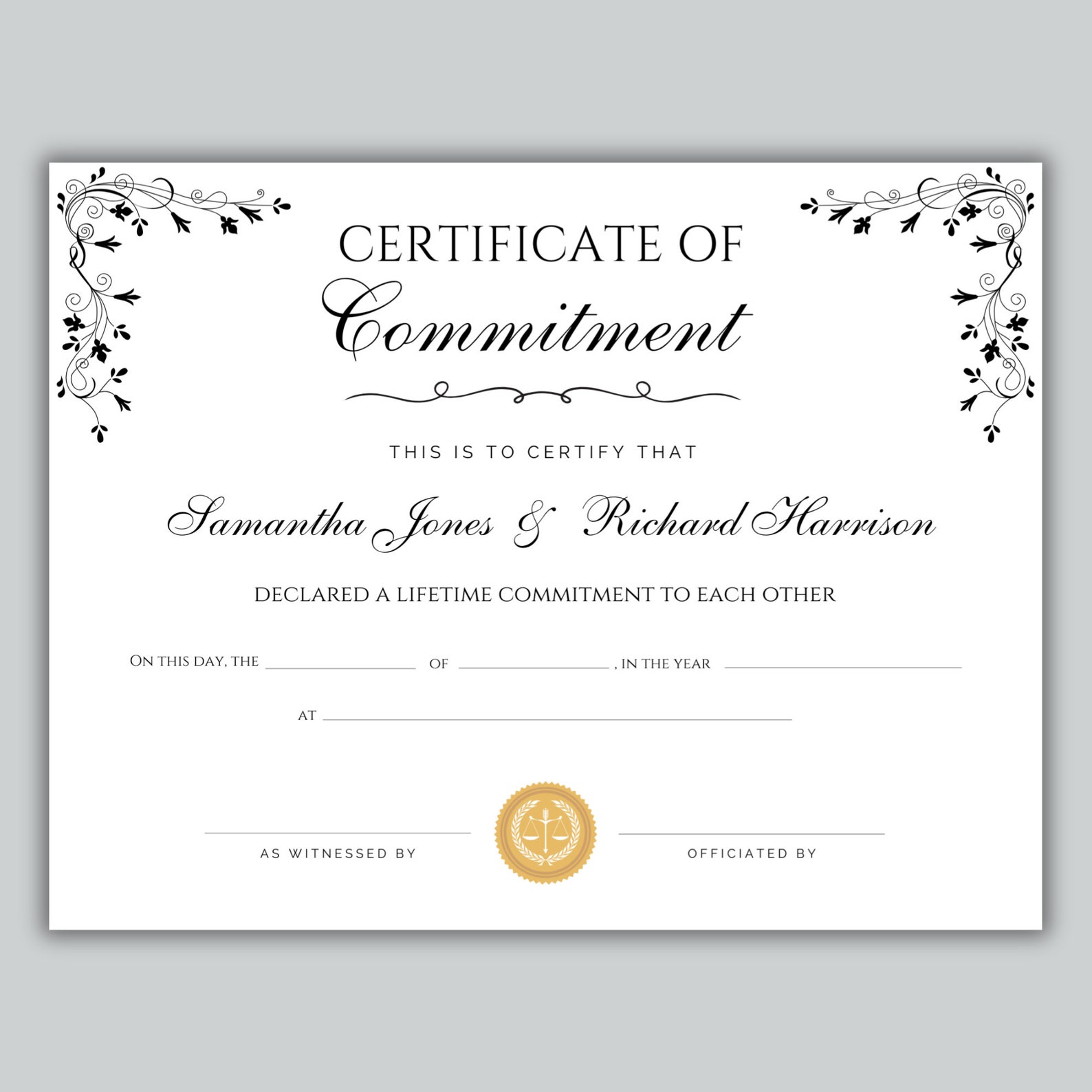 Commitment Ceremony Certificate: Editable Template (digital PDF) - Etsy