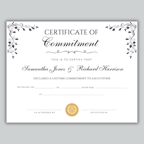 Commitment Ceremony Certificate Templates Commitment Certificate