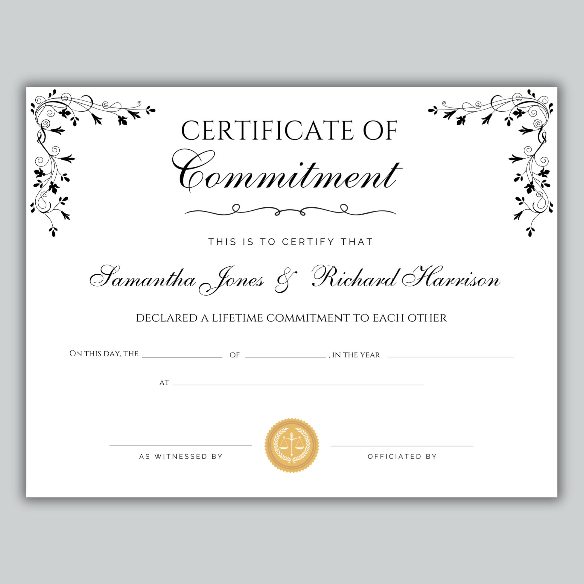 Commitment Ceremony Certificate: Editable Template (digital PDF) - Etsy