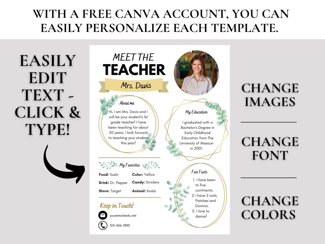 Meet the Teacher Editable Canva Template, First Day of School, Back to ...