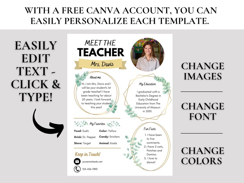 Meet the Teacher Editable Canva Template, First Day of School, Back to ...