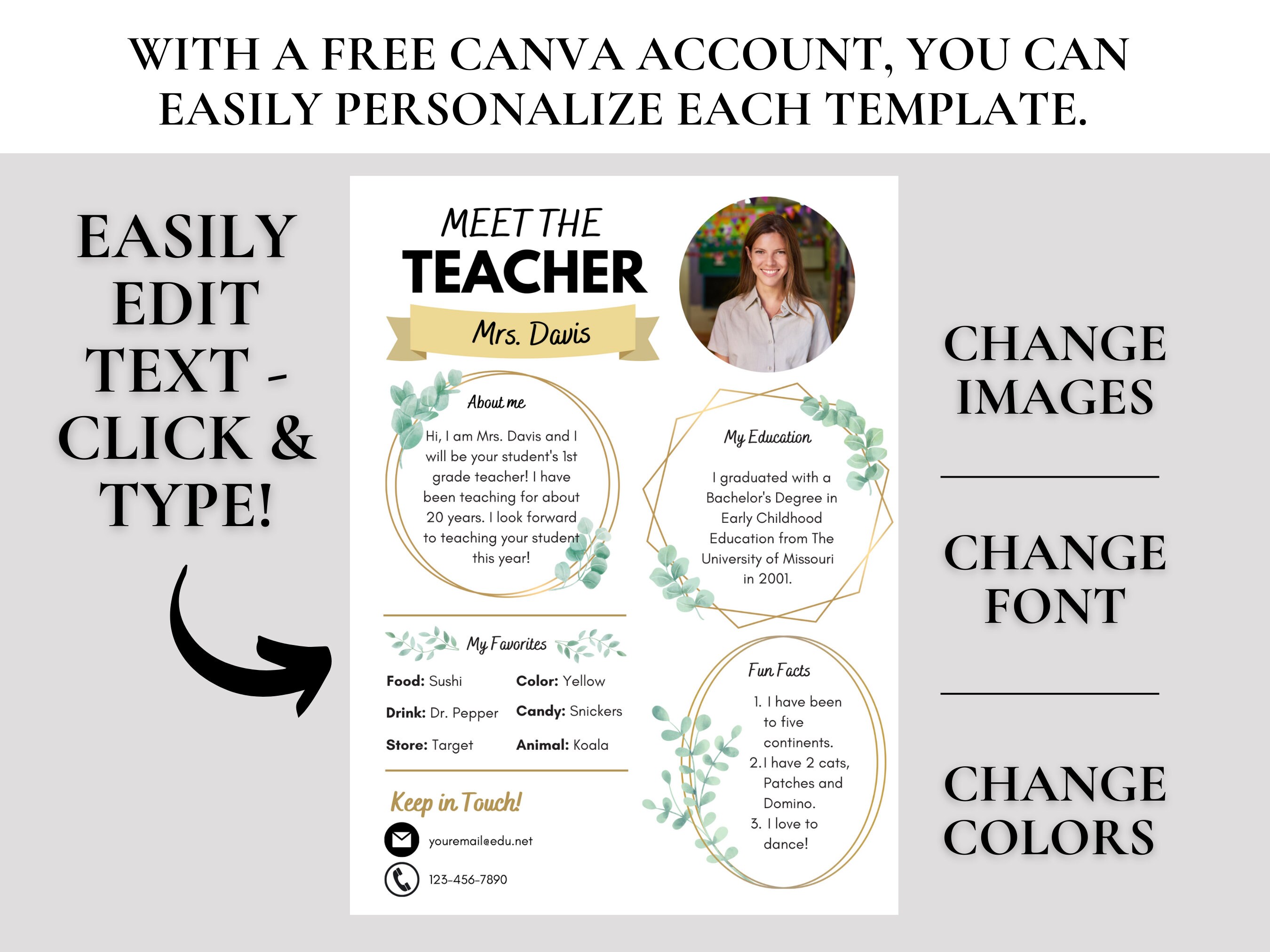Meet the Teacher Editable Canva Template, First Day of School, Back to ...