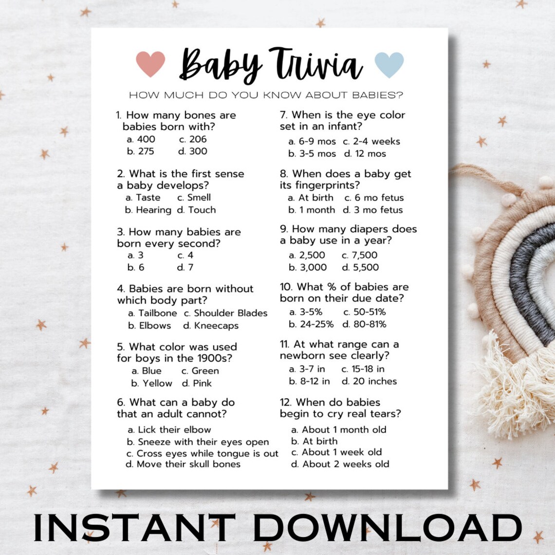 Baby Shower Trivia Game: Fun Baby Facts (digital Download) - Etsy