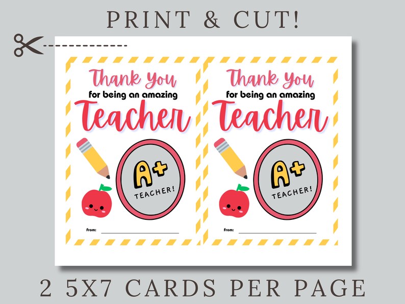 Teacher Appreciation Gift Card Holder: Printable Thank You Card (PDF ...