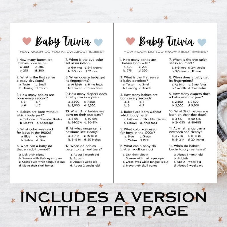 Baby Shower Trivia Game: Fun Baby Facts (digital Download) - Etsy