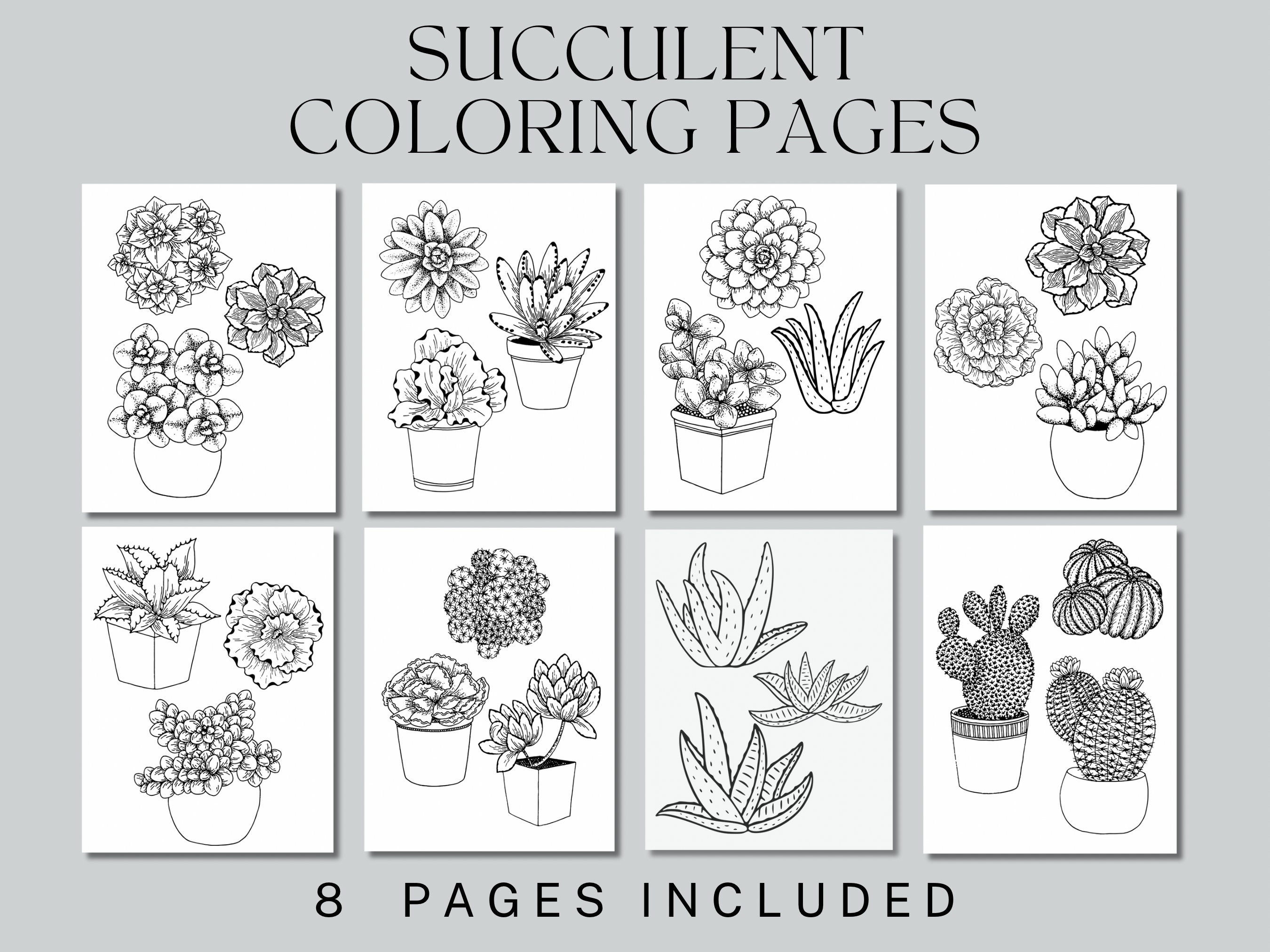 8 Succulent Coloring Pages, Succulent Prints, Nature, Printable ...