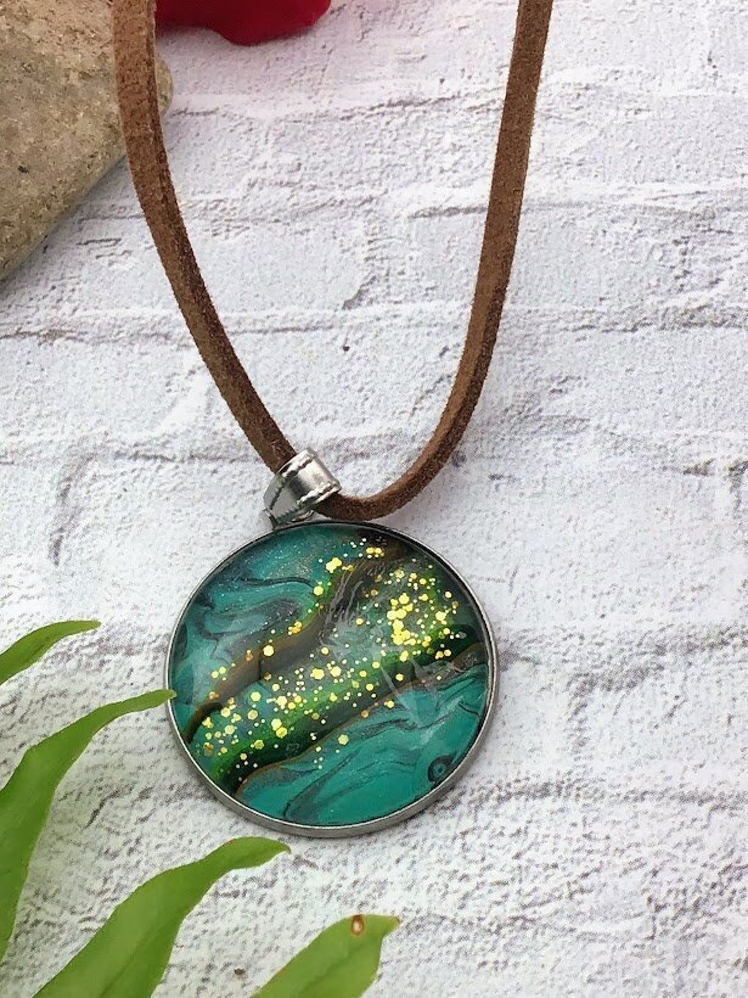 Fluid Art Necklace, Paint Pour Jewelry, Handmade Jewelry, Birthday Gift ...