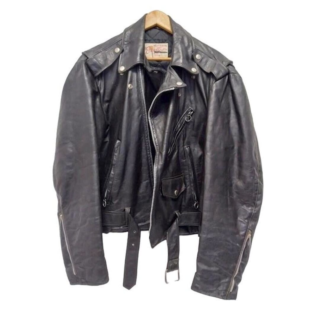 Vintage Excelled Black Leather Motorcycle Biker Racer Jacket 44 Made in ...