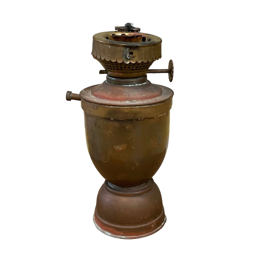 Antique Brass Kerosene Oil Lamp Gatco Slotted Flat Top Screen Burner ...