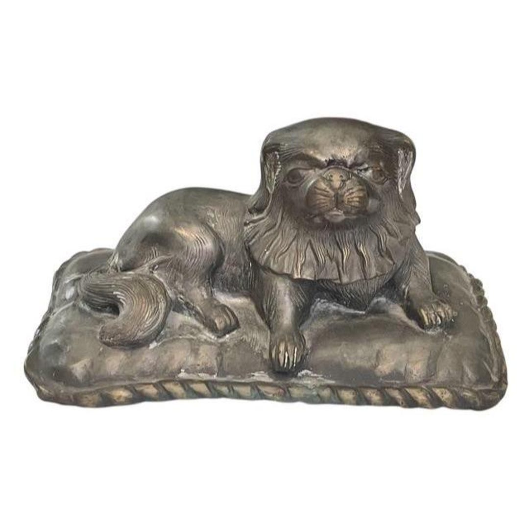 Vintage Pekingese Dog Sculpture Cast Metal Bronze Tone Heavy Statue ...