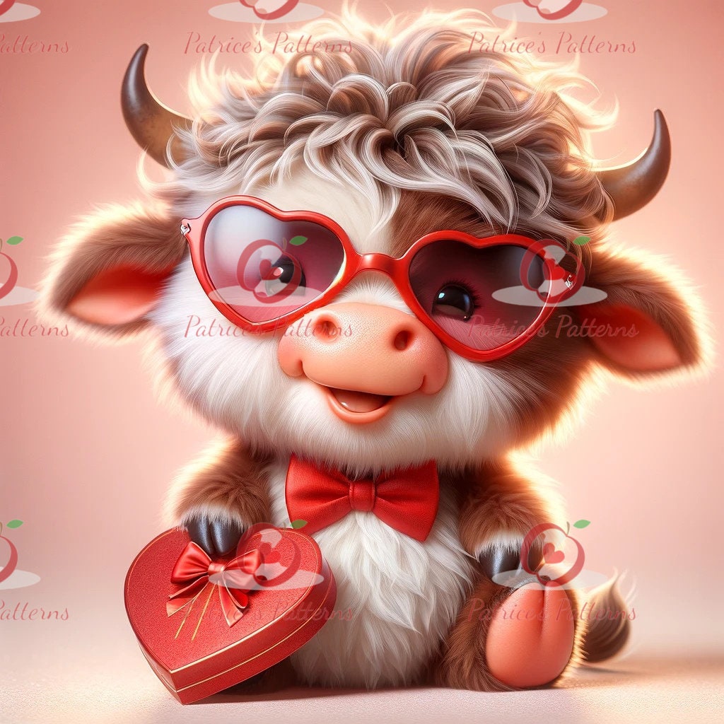 Valentine Highland Cow Sublimation Files 10 Cute Calf Pngs Digital ...