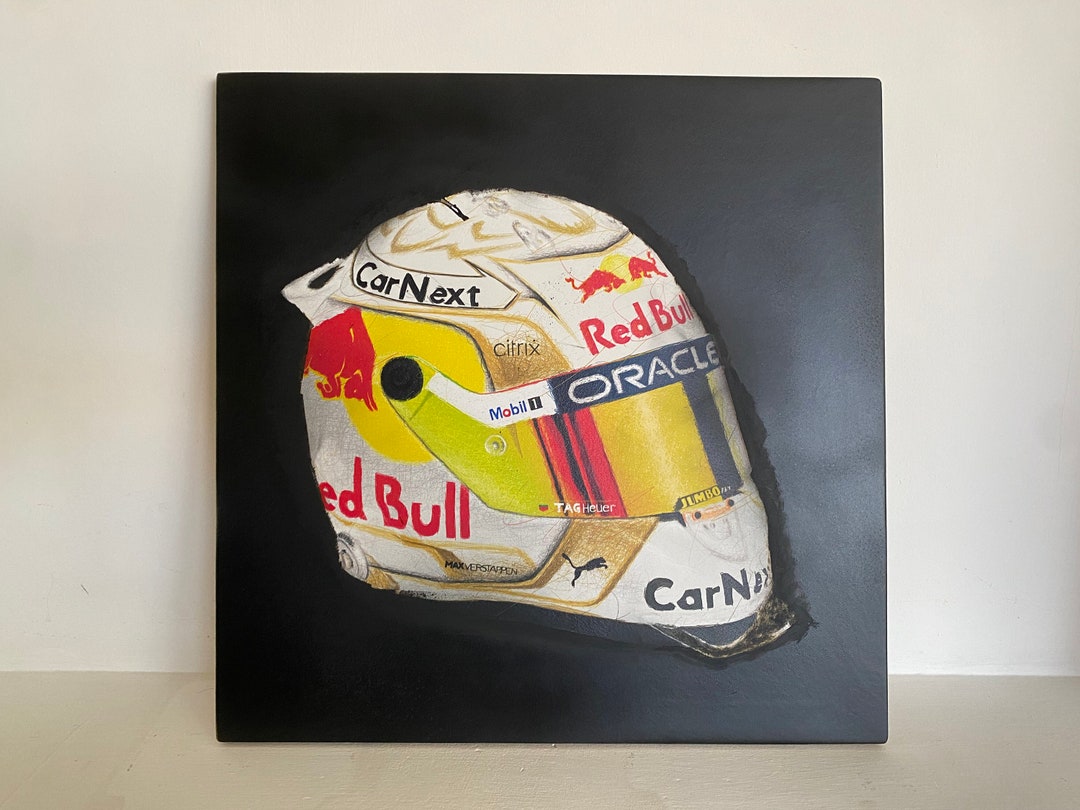 Giclée Print, Max Verstappen F1 Drawing Canvas, Red Bull Helmet, Wall ...