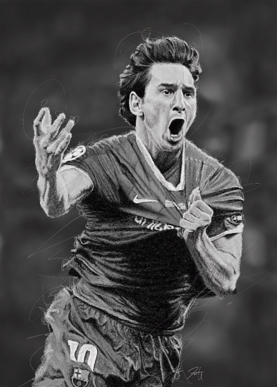 Lionel Messi Black and White Digital Drawing in Barcelona Shirt ...