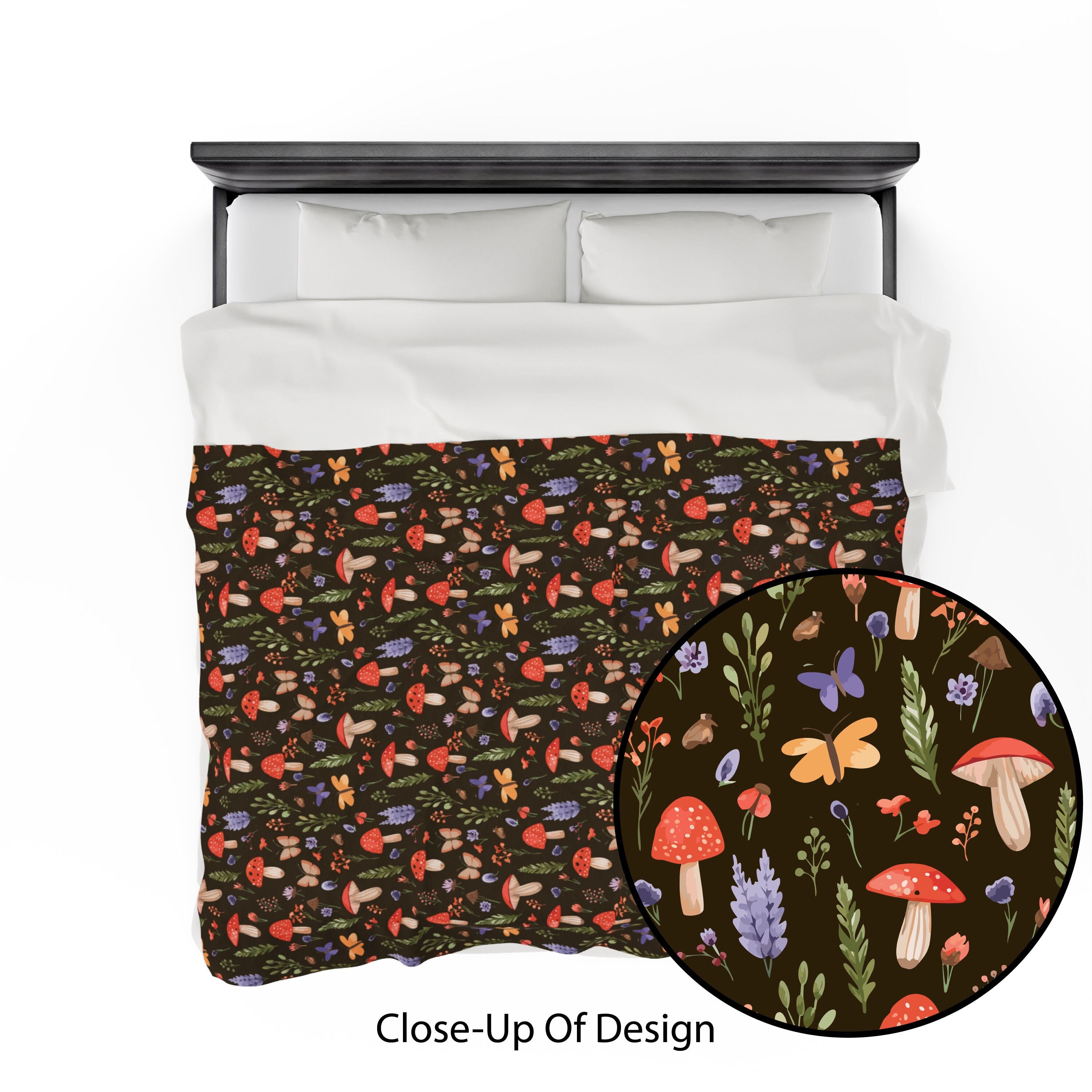 Brown Mushroom Butterfly Cottagecore Velveteen Plush Blanket ...