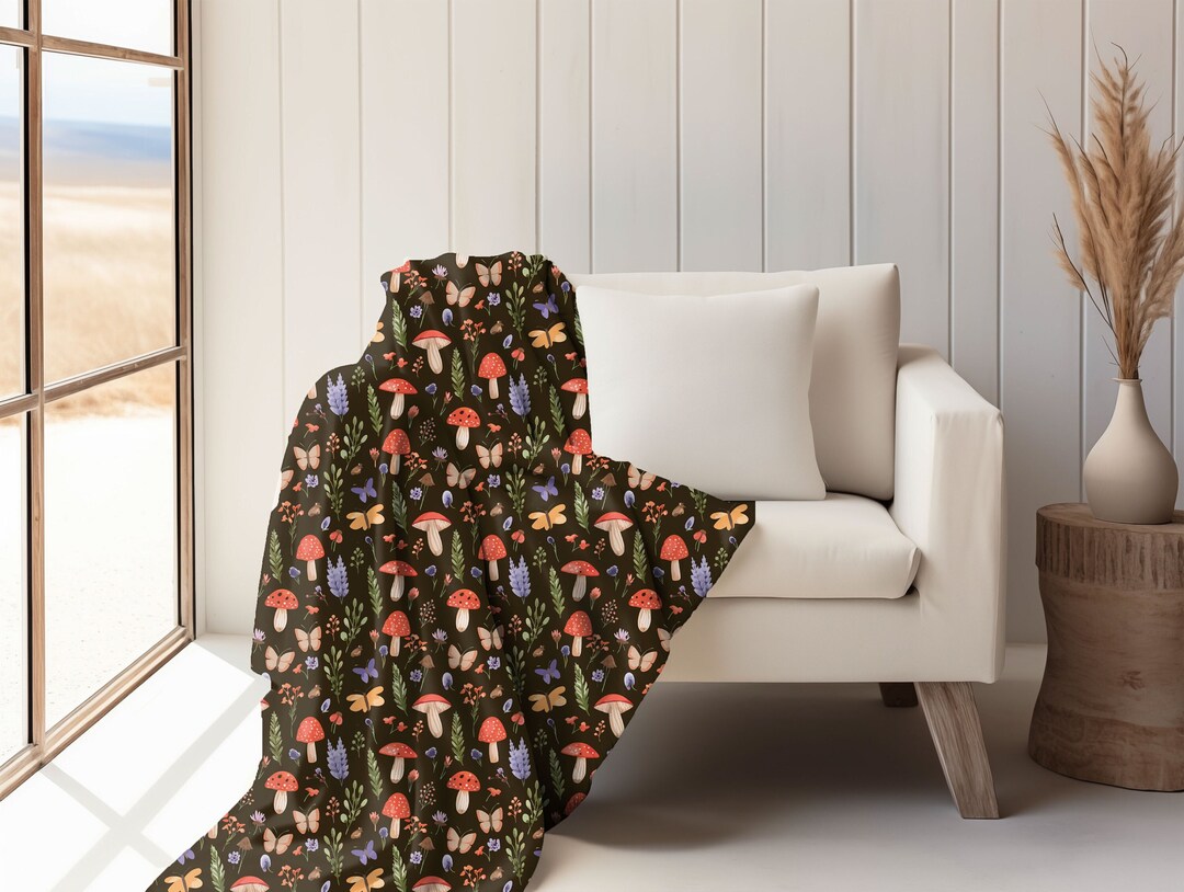Brown Mushroom Butterfly Cottagecore Velveteen Plush Blanket ...