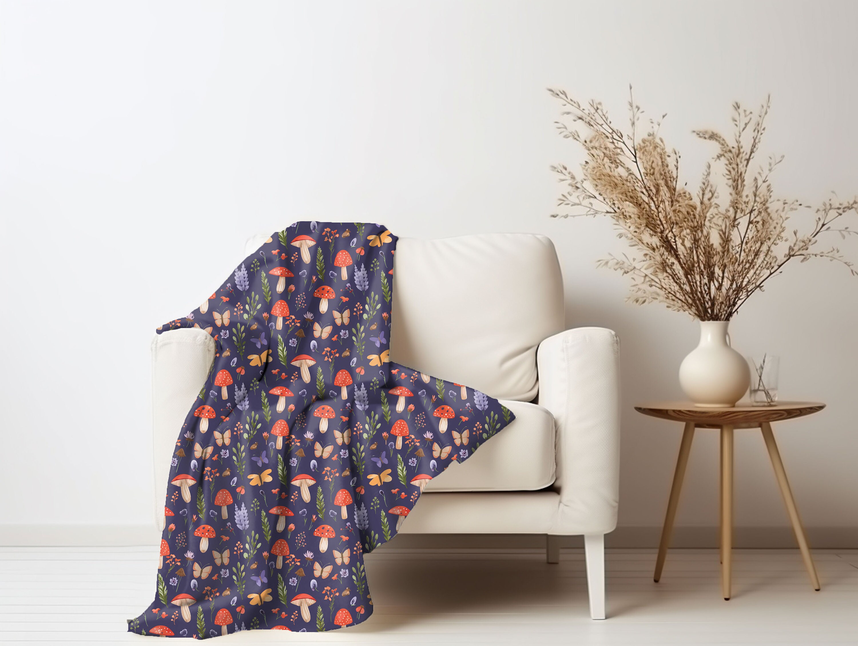 Purple Mushroom Butterfly Velveteen Blanket, Cottagecore Plush Throw - Etsy