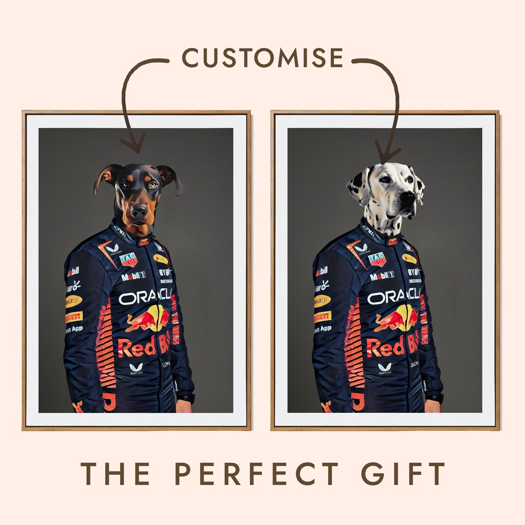 Red Bull F1 Driver Team Funny Pet Custom Portrait From Photo Commission ...