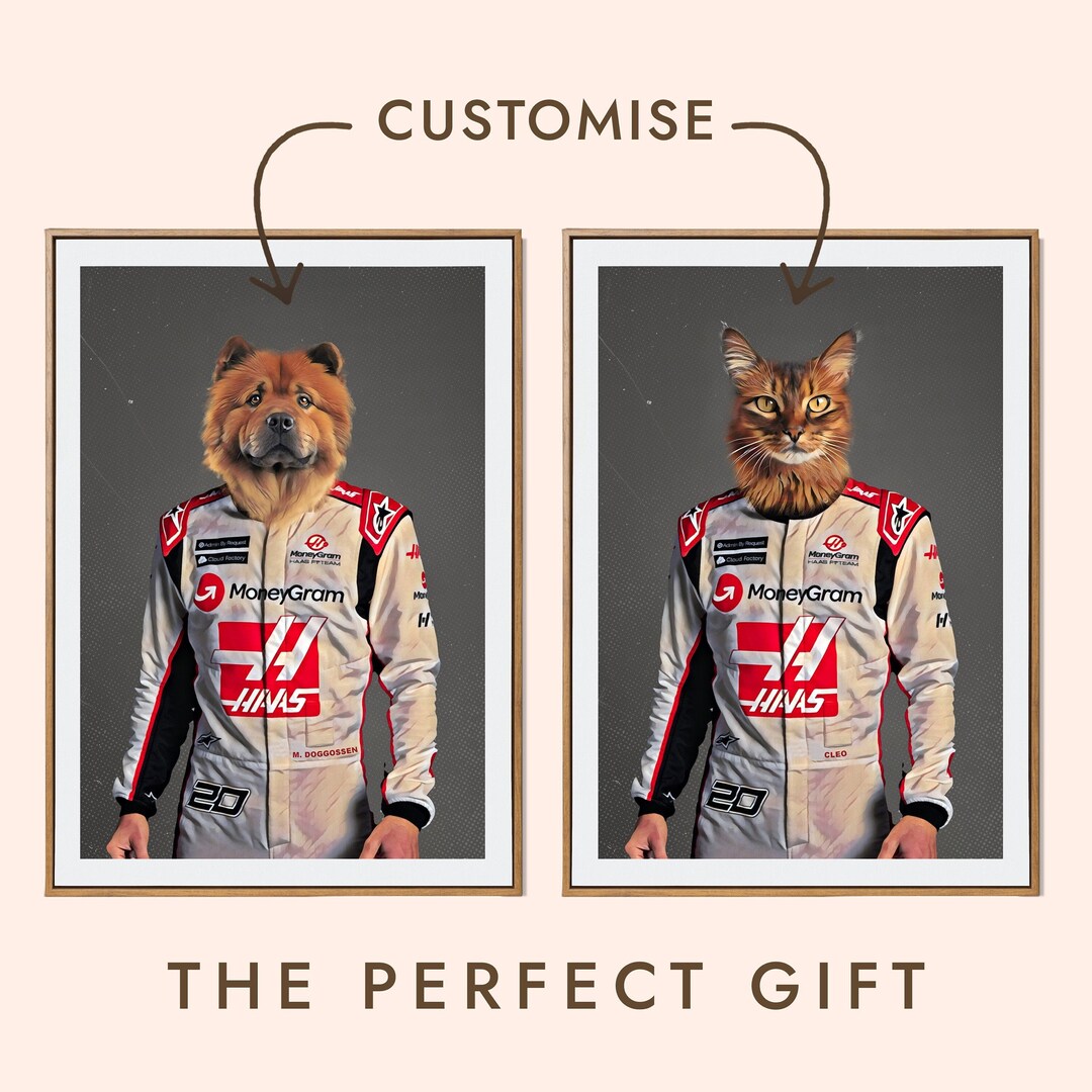 Haas F1 Driver Team Funny Pet Custom Portrait From Photo Commission Dog ...