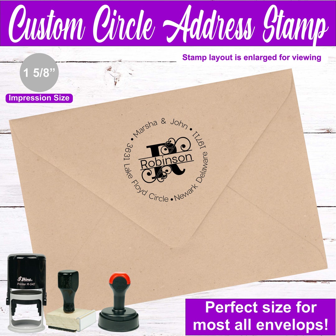 Circle Self Inking Round Stamp, Return Address Stamp, Personalized Address Stamp, Monogram ...