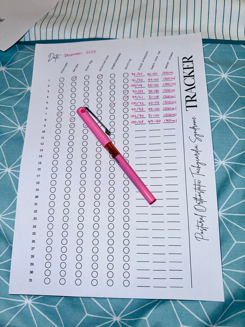 Printable POTS & Dysautonomia Tracker | 2 Page PDF Medical Planner ...