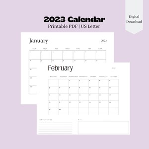 2023 Calendar, Printable, Minimal Simple Calendar, Monday Start, 11 X 8 ...