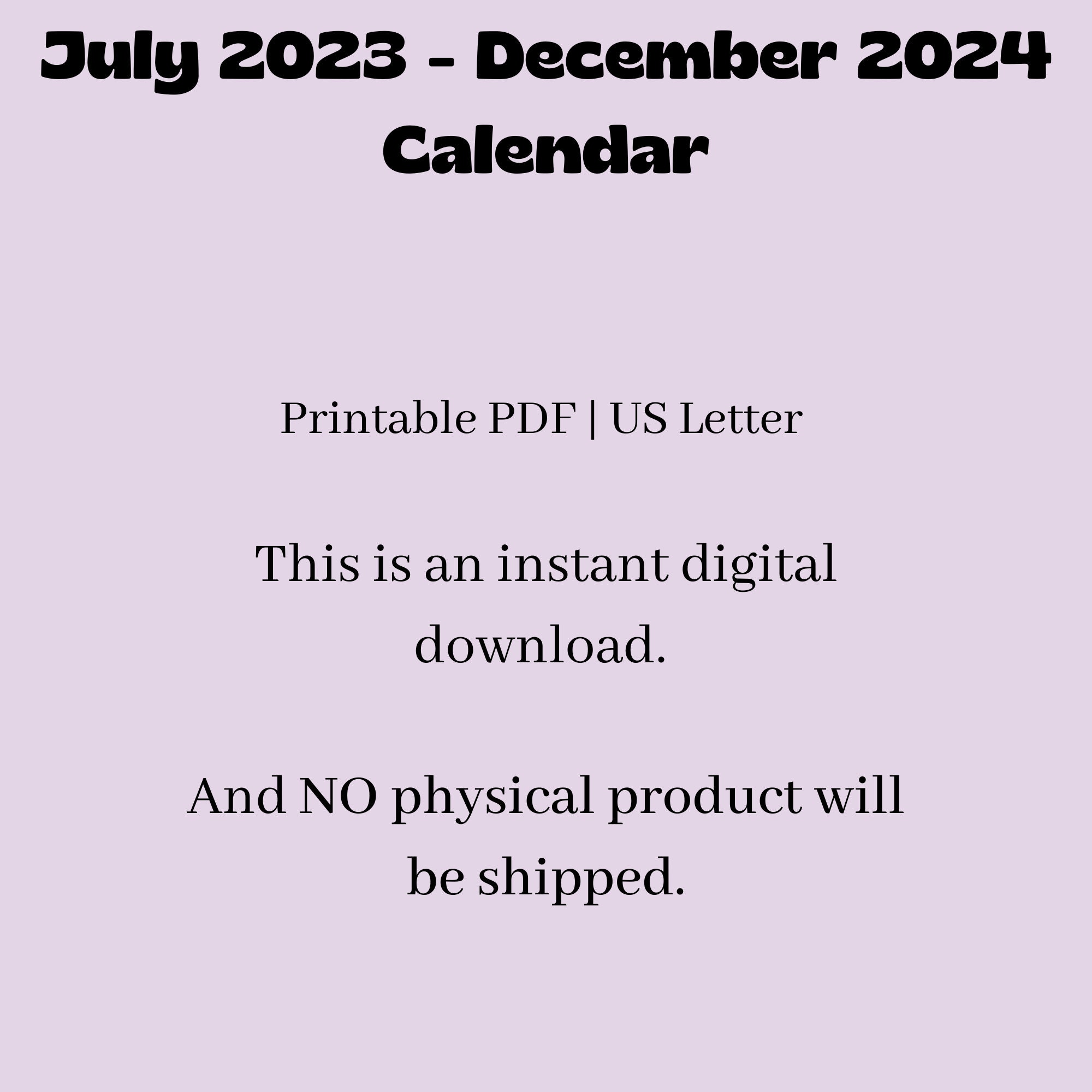 2023-2024 Calendar, Printable, Pastel 18 Month Simple Calendar, 11 X 8. ...