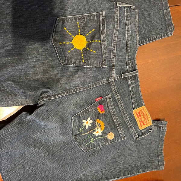 Embroidered Jeans - Etsy