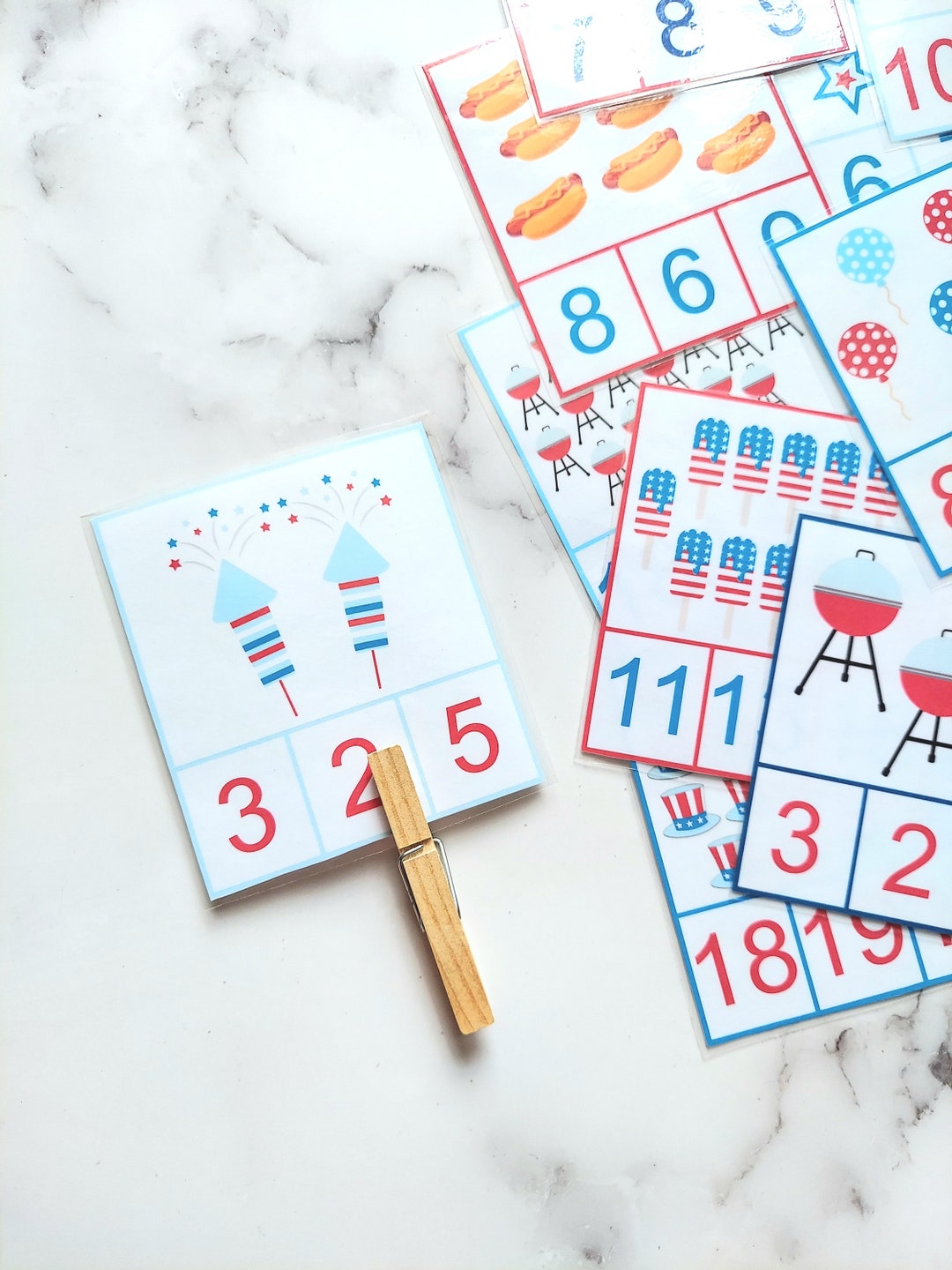 Counting Clip Cards 4th of July - Number Recognition - Early Learning ...
