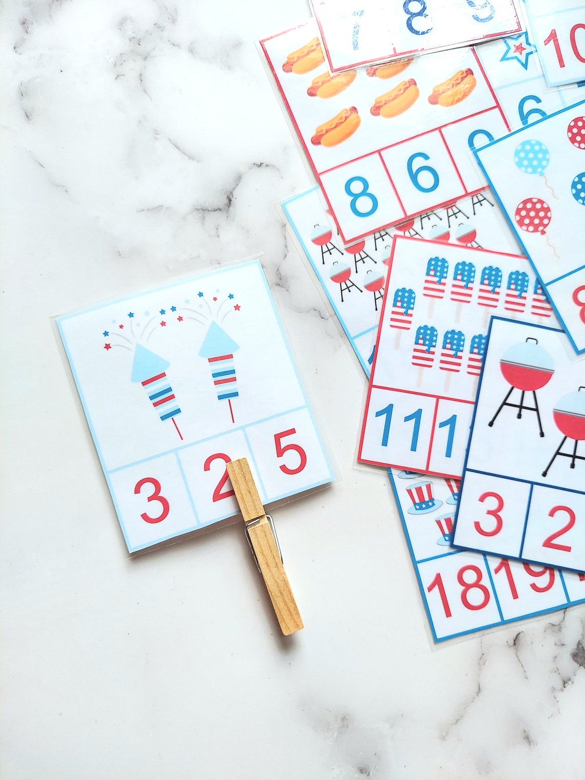 Counting Clip Cards 4th of July - Number Recognition - Early Learning ...